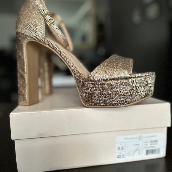 Chinese Laundry | Shoes | Chinese Laundry Gold Strap Block Heels | Poshmark